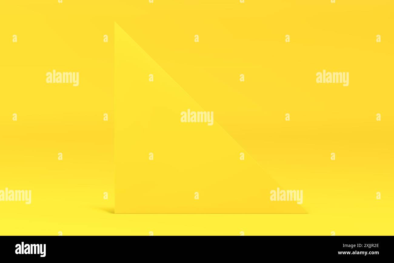 Realistic 3d wall bright yellow triangle geometric shape backdrop with ...