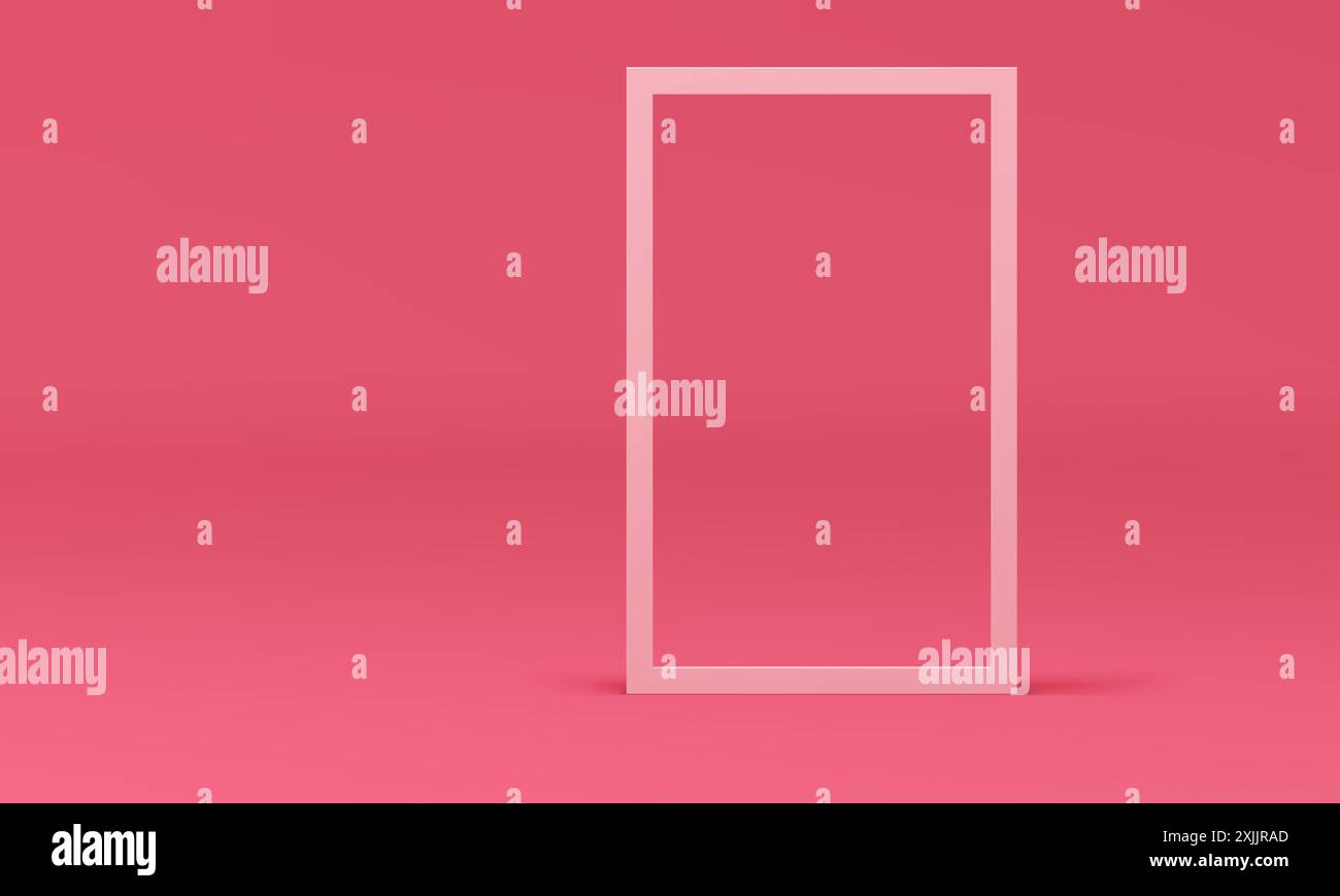 Pink rectangular frame 3d border geometric shape at neutral studio background realistic vector ...