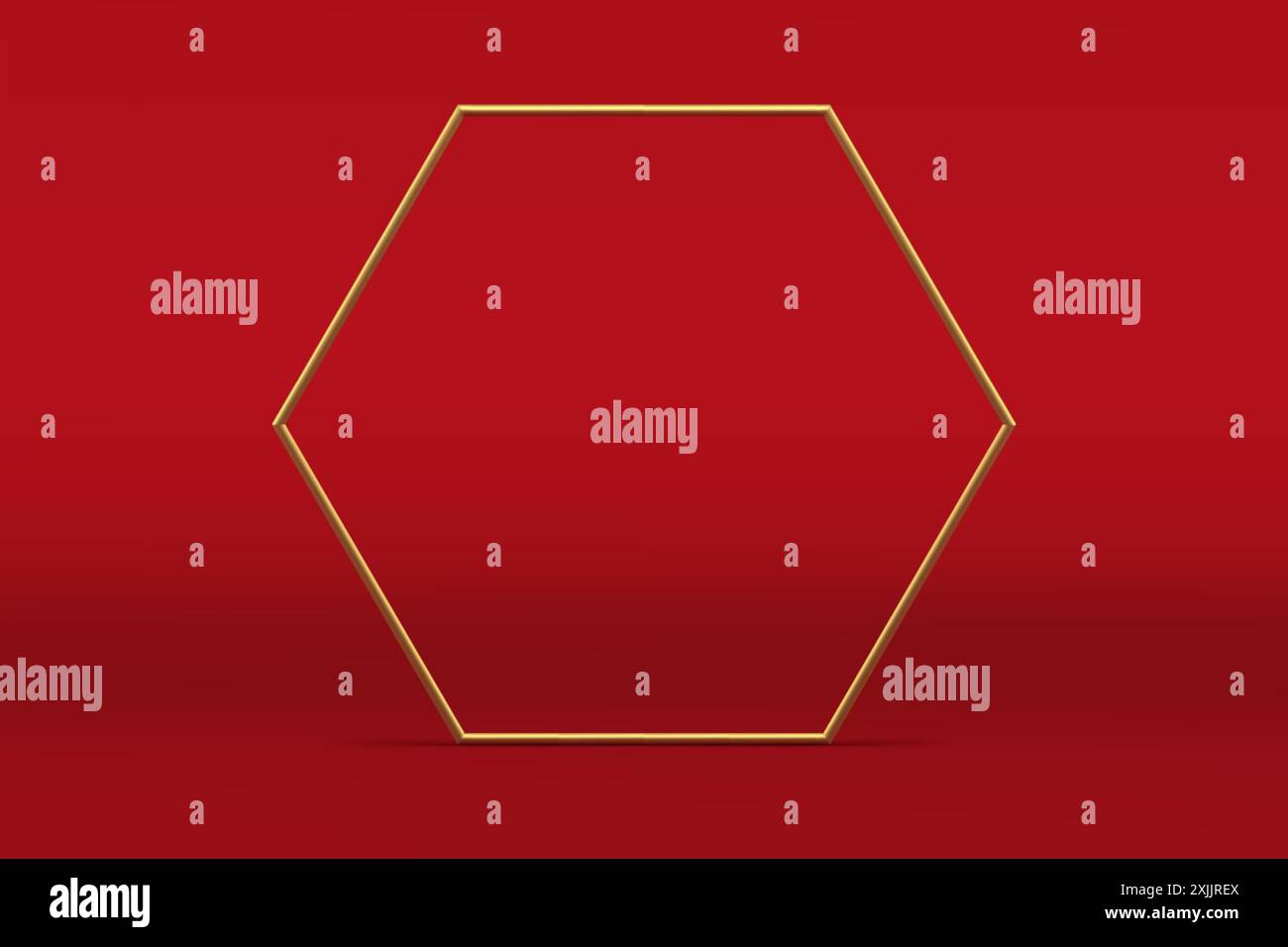 3d golden hexagonal frame luxury promo stand red studio background ...