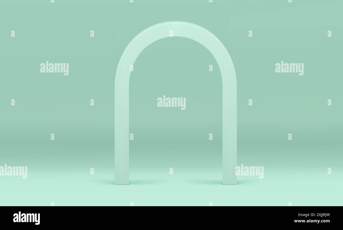 3d curved arch light green studio background empty showroom interior ...