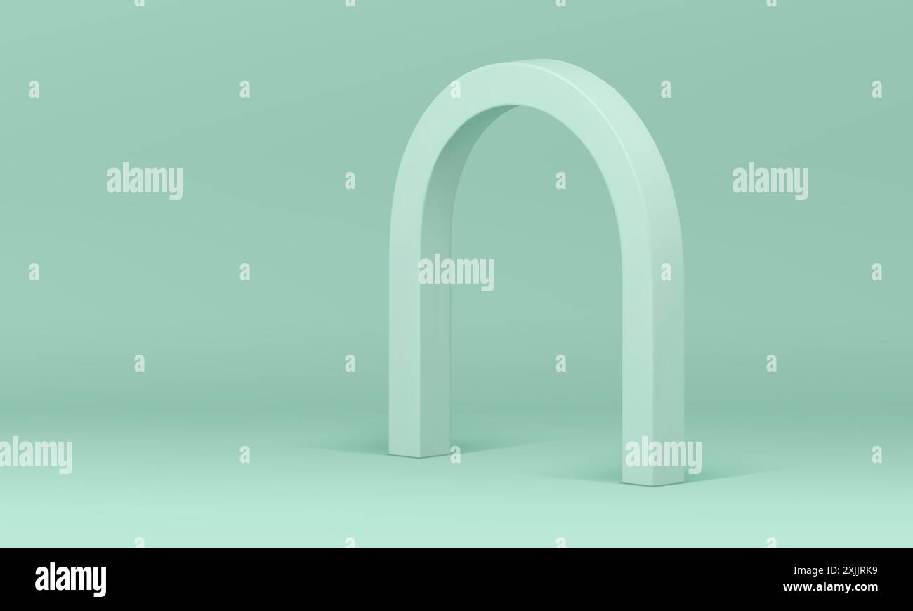 Realistic 3d display advertising showroom with arch light green studio ...