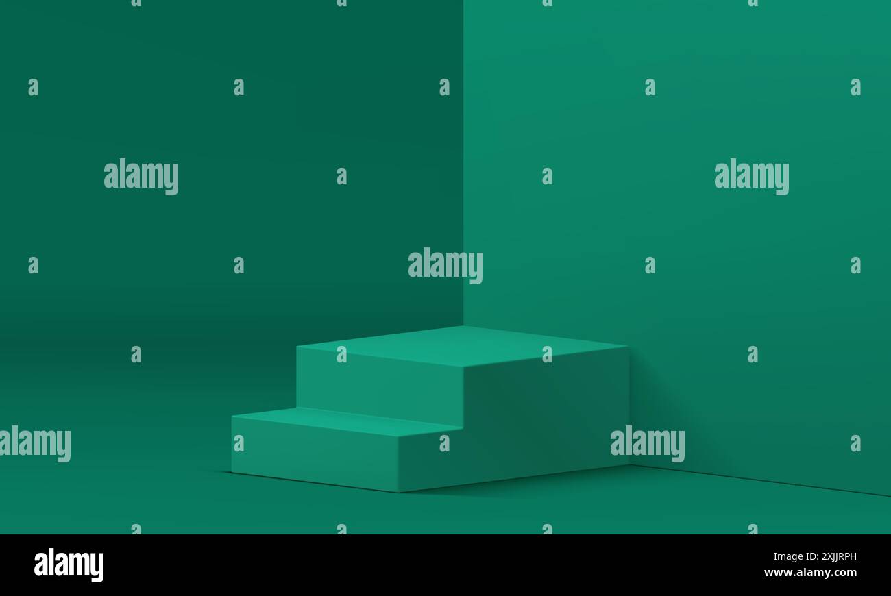 Realistic 3d podium green staircase with steps studio wall backdrop ...