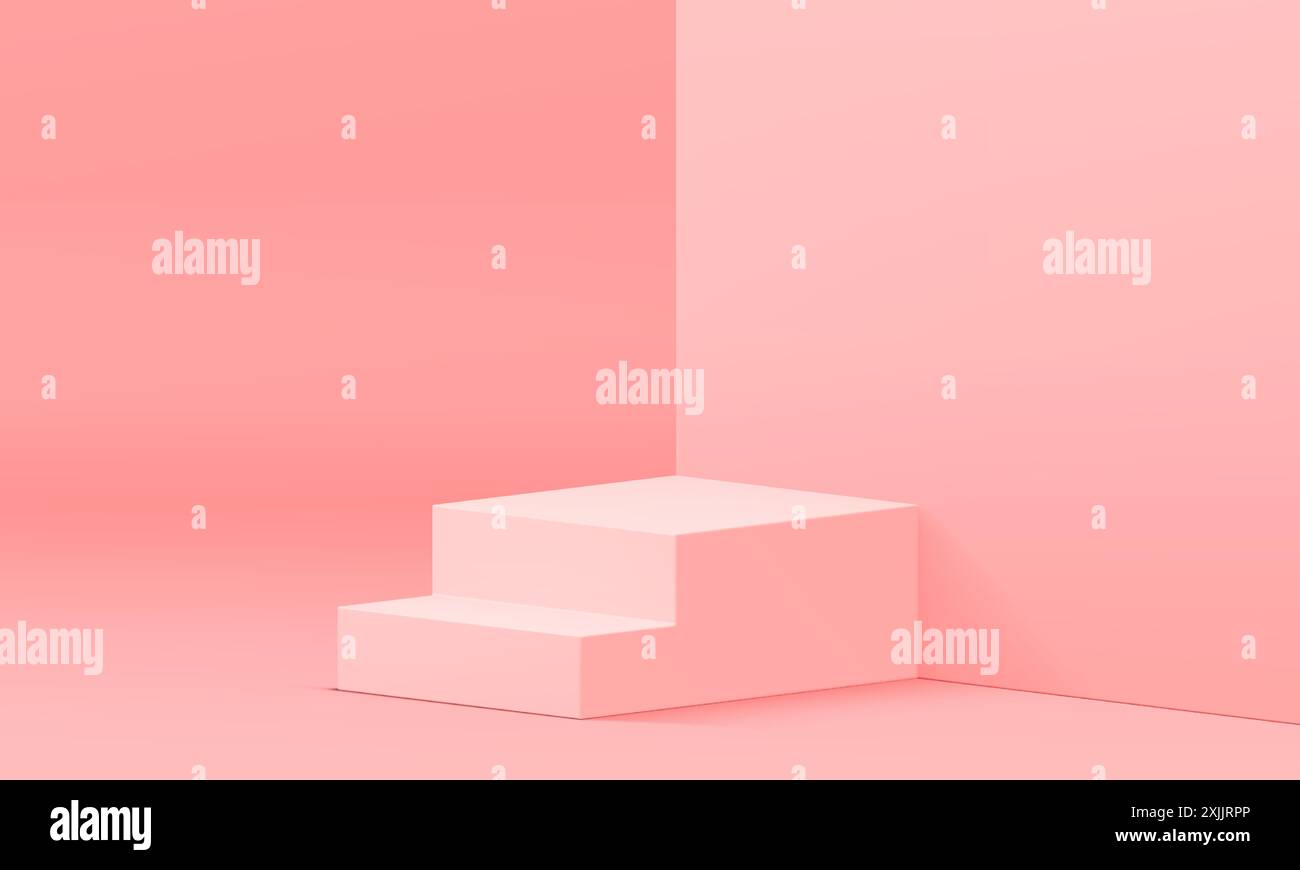 Pink 3d podium staircase with steps showroom interior mock up for ...