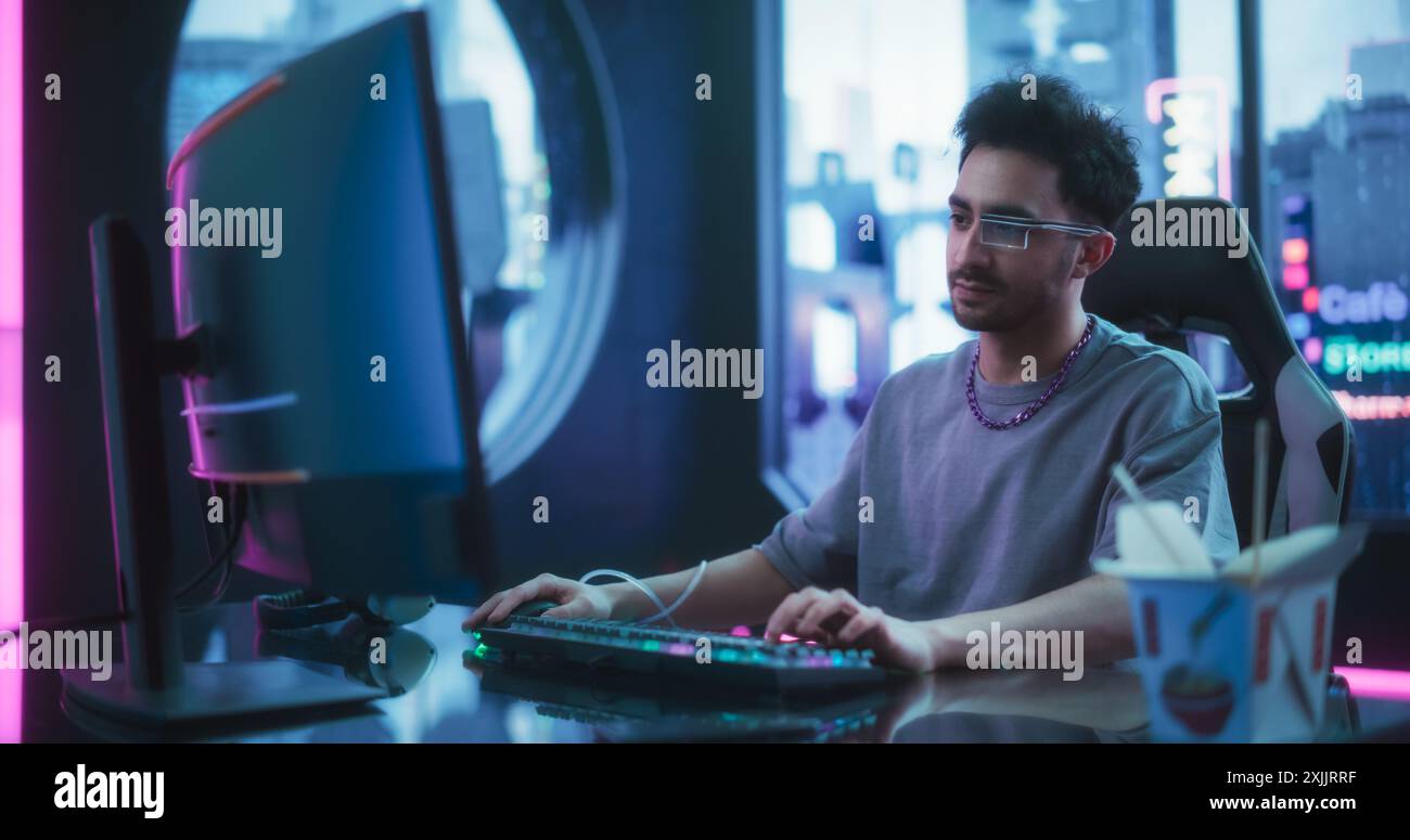 Software Developer Wearing Sci-Fi Monocle with Augmented Reality and ...