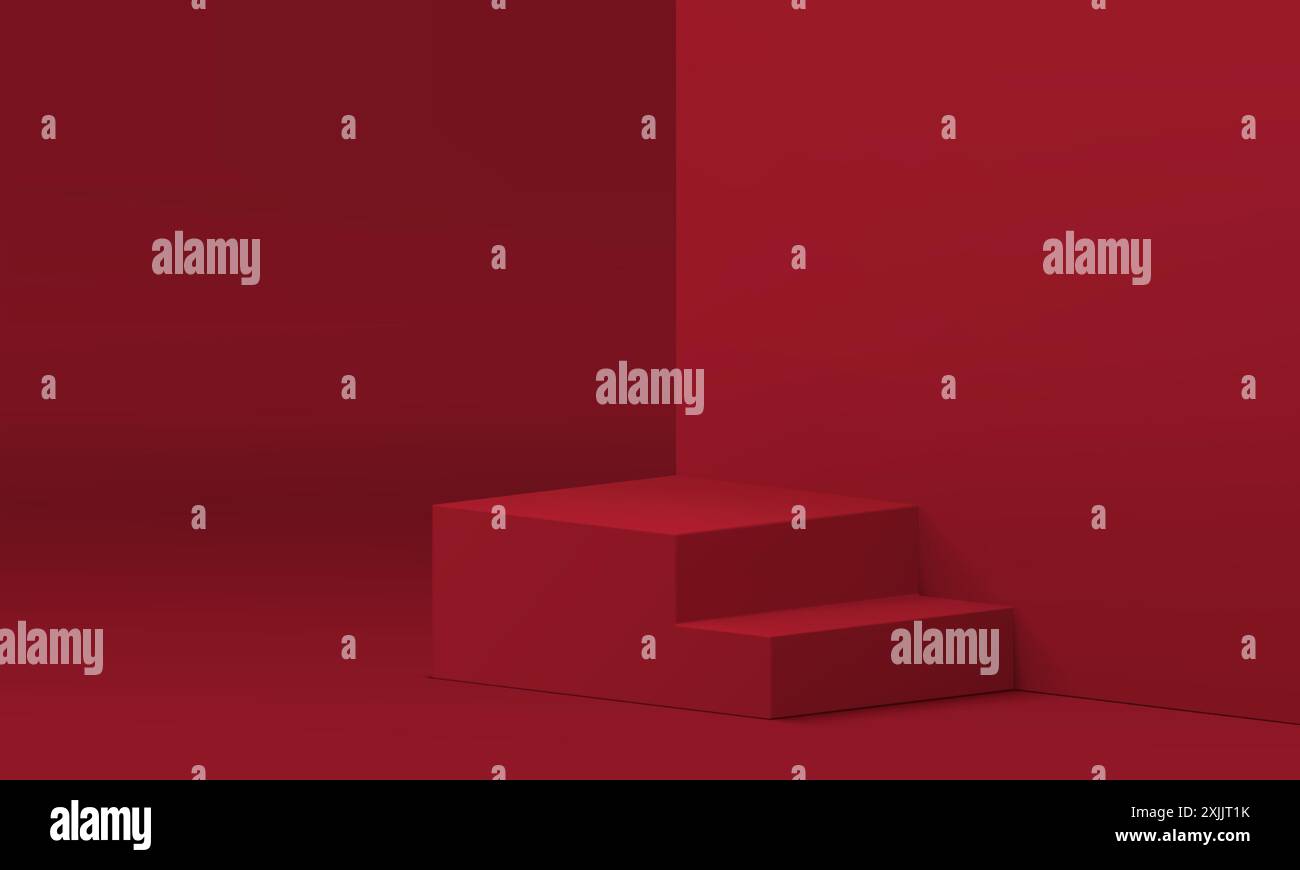 Red 3d podium pedestal staircase with steps showroom display interior ...