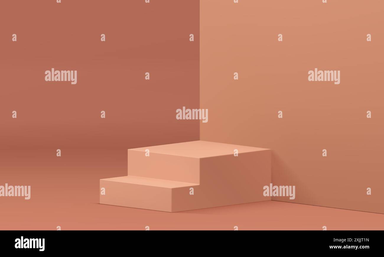 3d beige stairs podium platform with steps and wall backdrop neutral ...