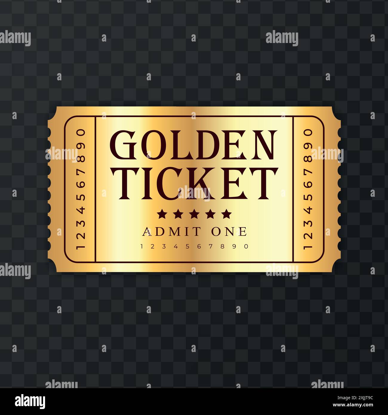 Golden ticket template on dark transparent background. Festival, cinema ...