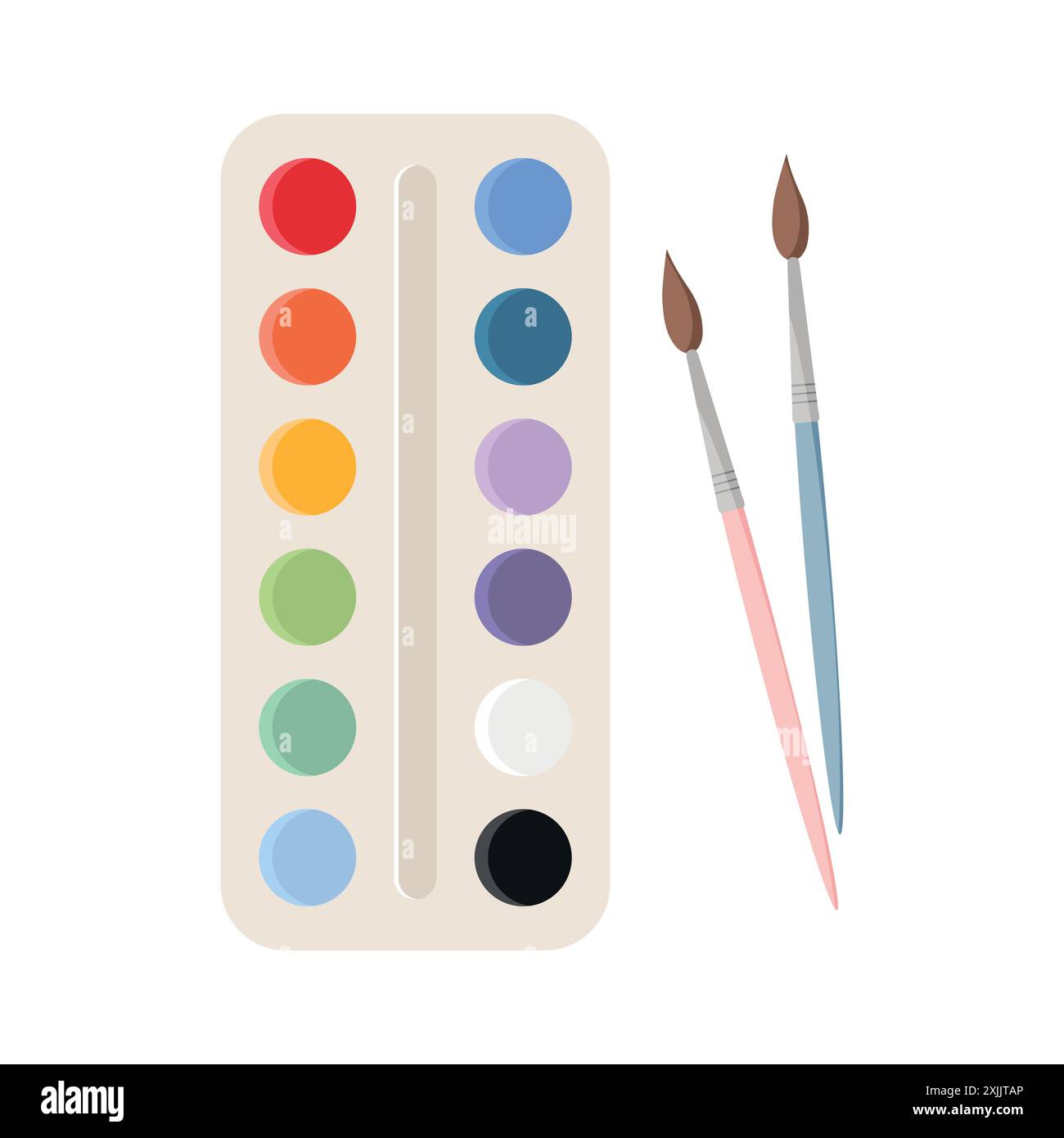 Bright paints in box with paint brush. Watercolor palette. Vector ...