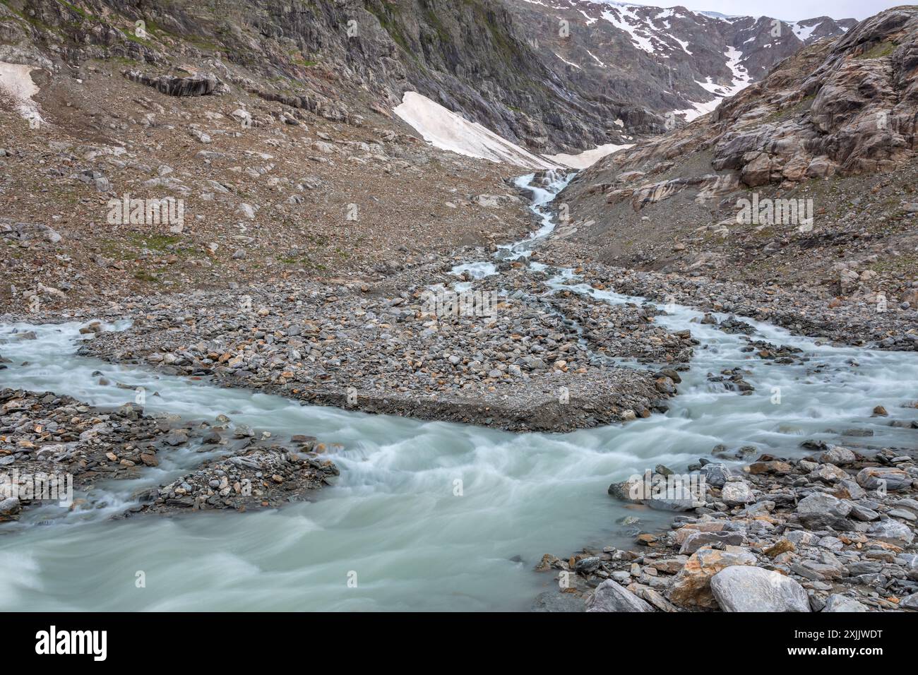 Glacial stream with waterfall at the Steingletscher glacier, Bernese ...