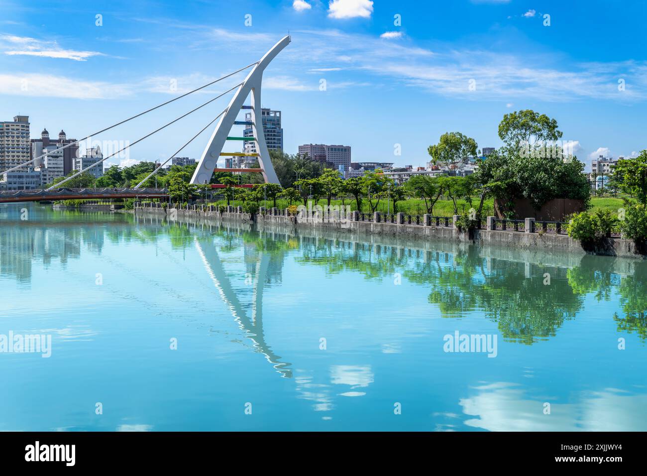 The canal in Annan District, Tainan City is picturesque, with modern ...
