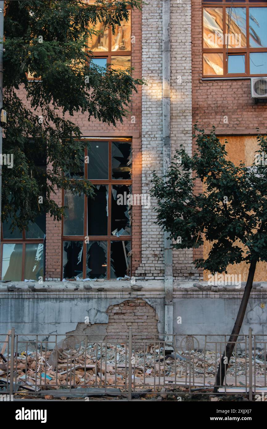 Destroyed building after ballistic missile attack, Ukraine. Broken ...