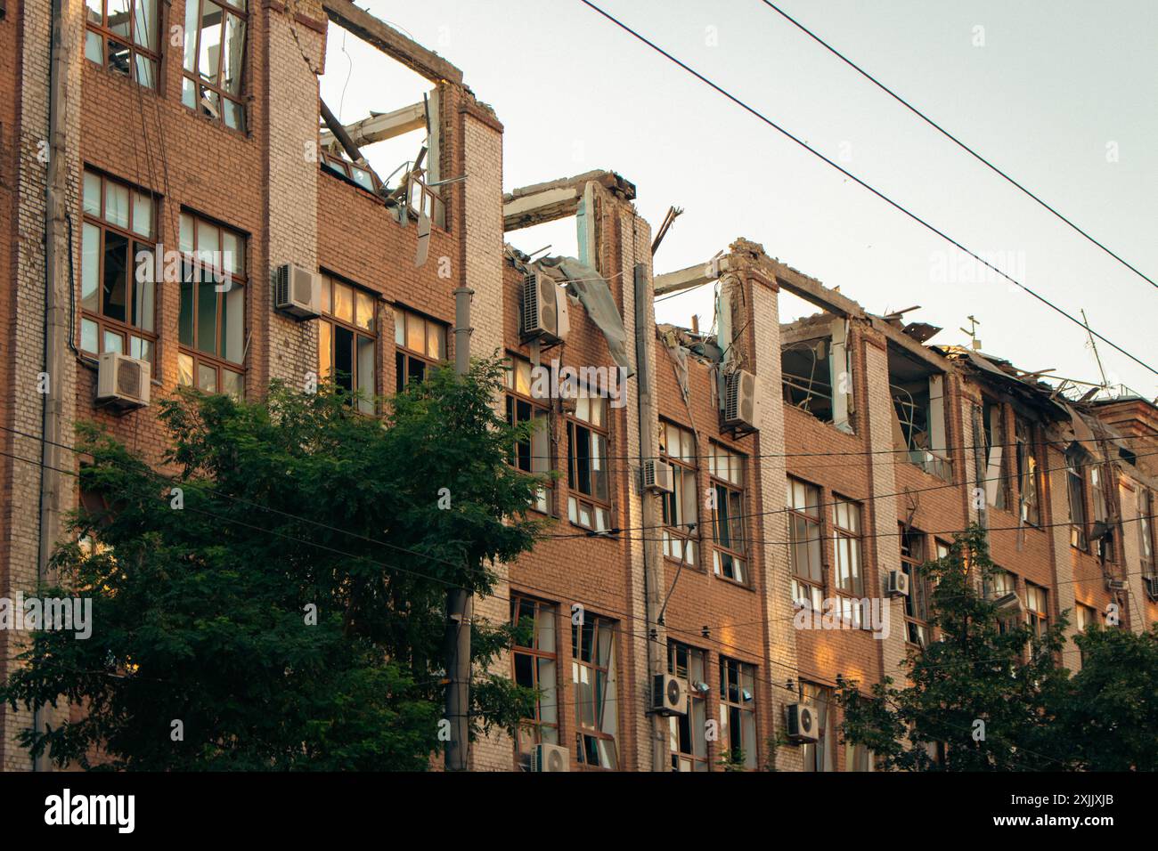 Destroyed building after ballistic missile attack, Ukraine. Broken ...