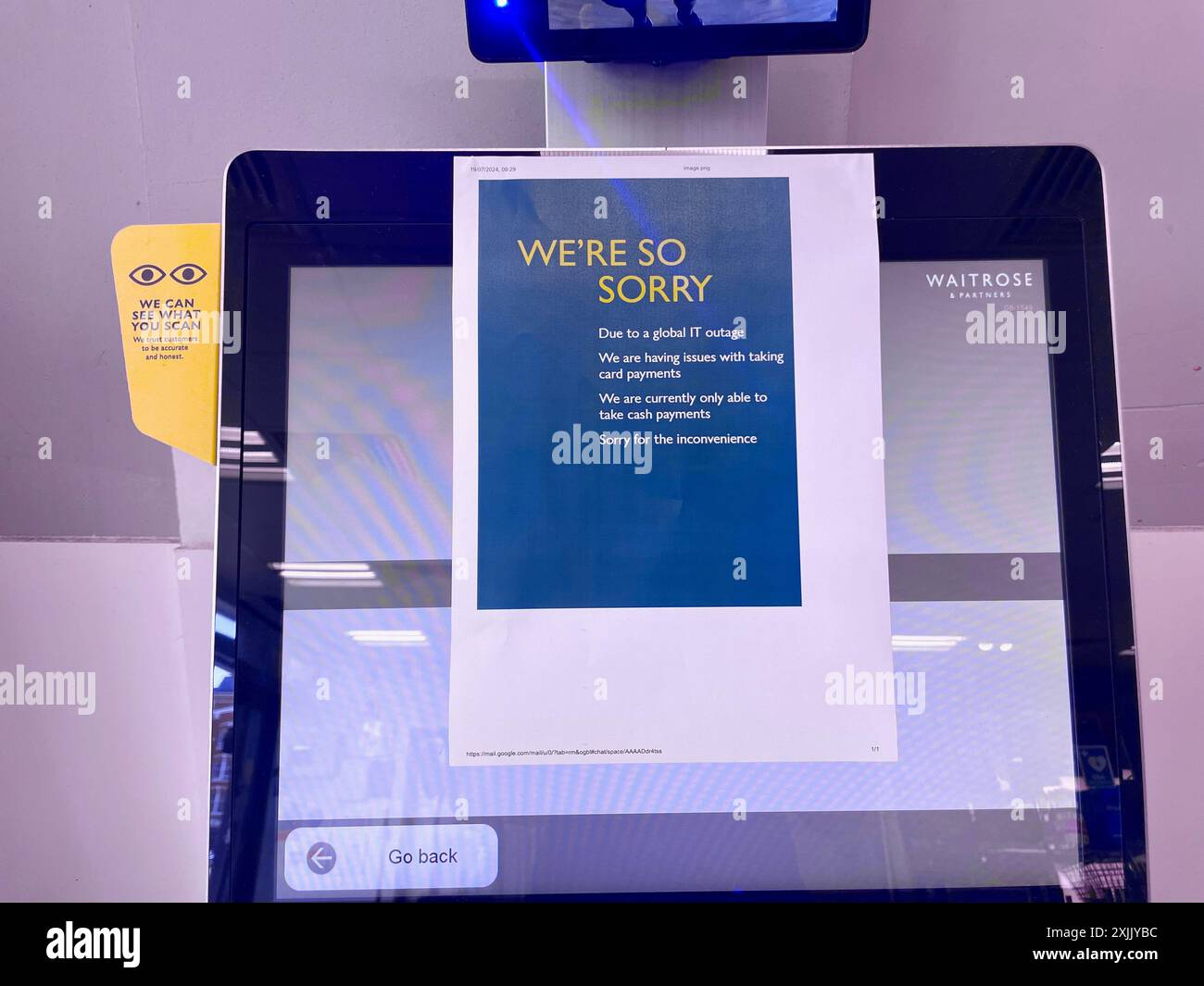 'we're so sorry' message uncheck out till in waitrose muswell hill ...