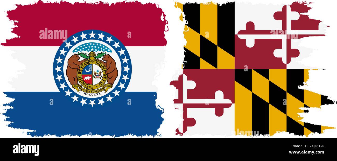 Maryland and Missouri states grunge brush flags connection, vector ...