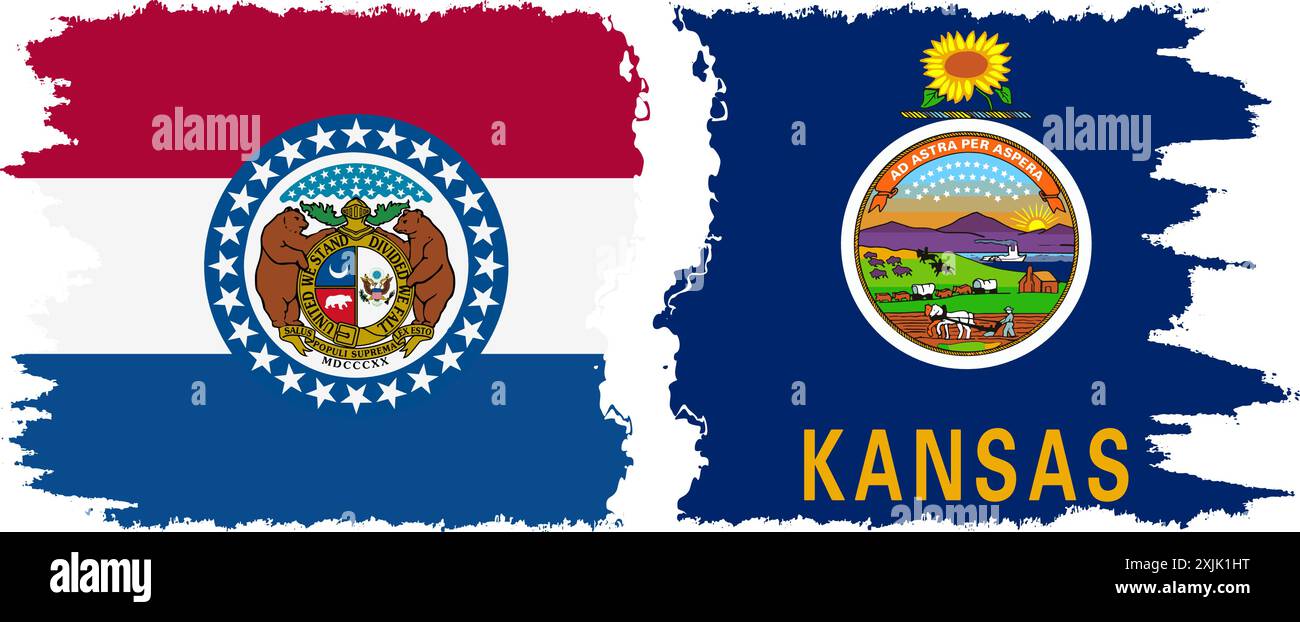 Kansas and Missouri states grunge brush flags connection, vector Stock ...