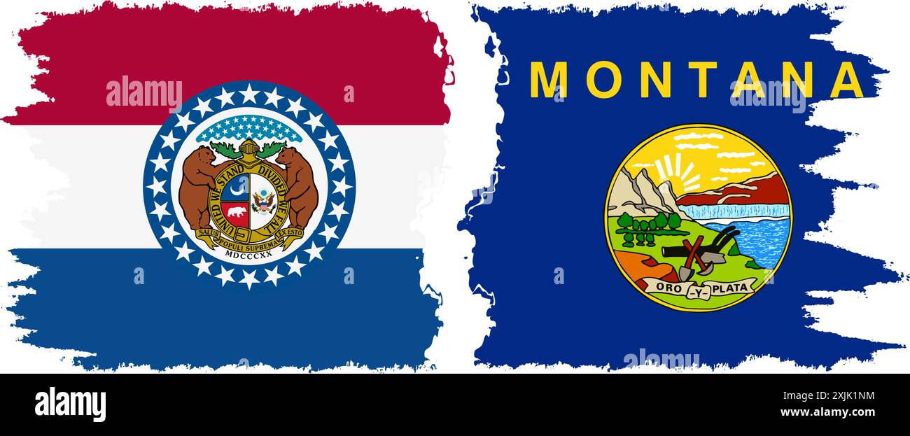 Montana and Missouri states grunge brush flags connection, vector Stock ...
