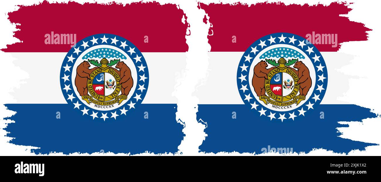 Missouri and Missouri states grunge brush flags connection, vector ...