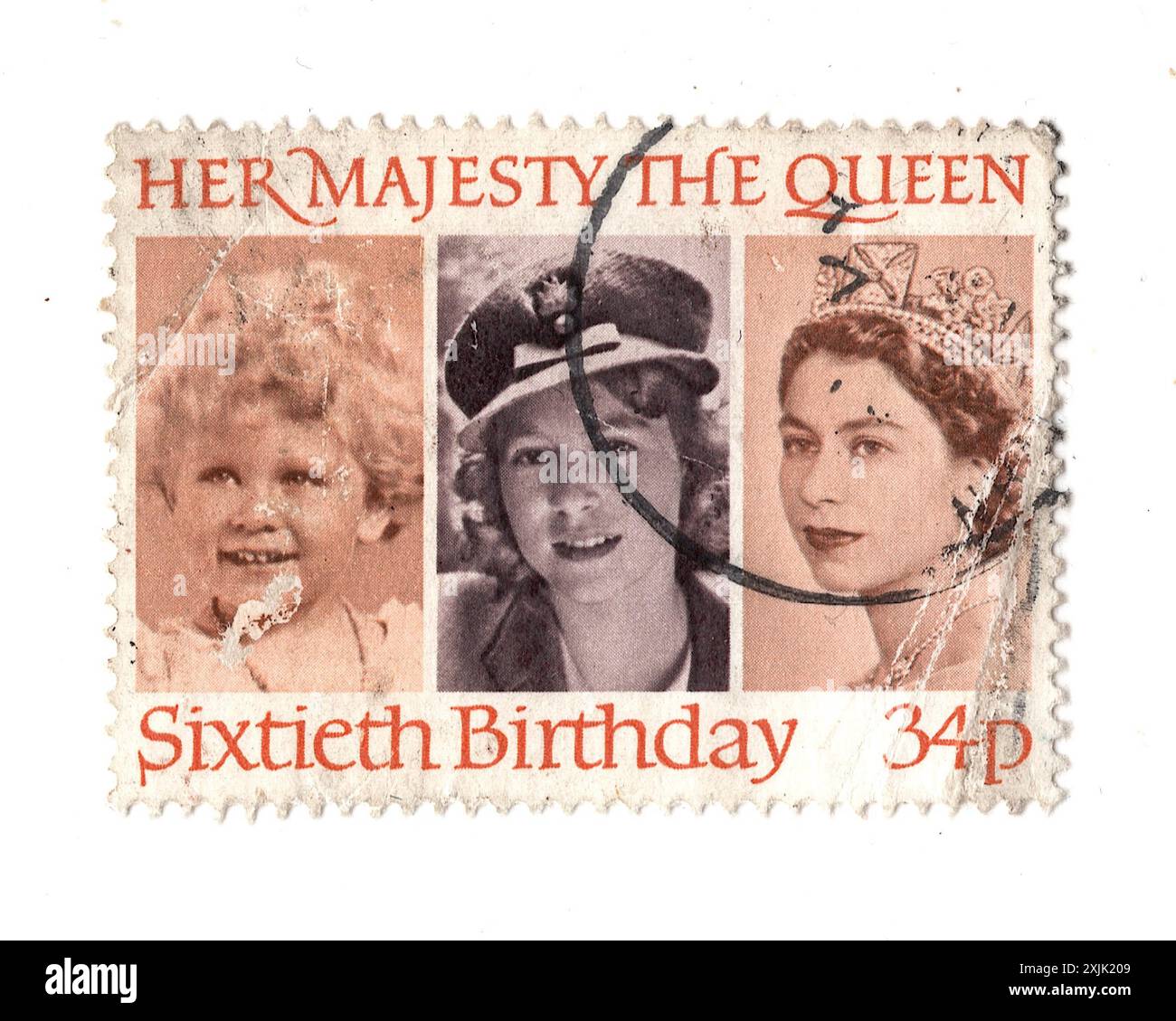 A vintage royal family postage stamp from the United Kingdom featuring ...