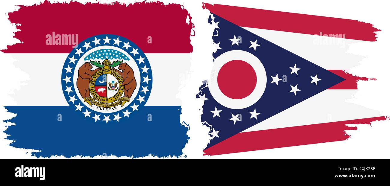 Ohio and Missouri states grunge brush flags connection, vector Stock ...