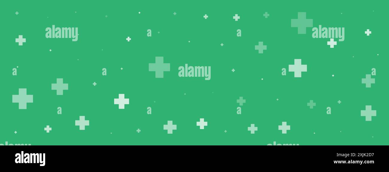 White plus symbols of different sizes and opacity on green background ...