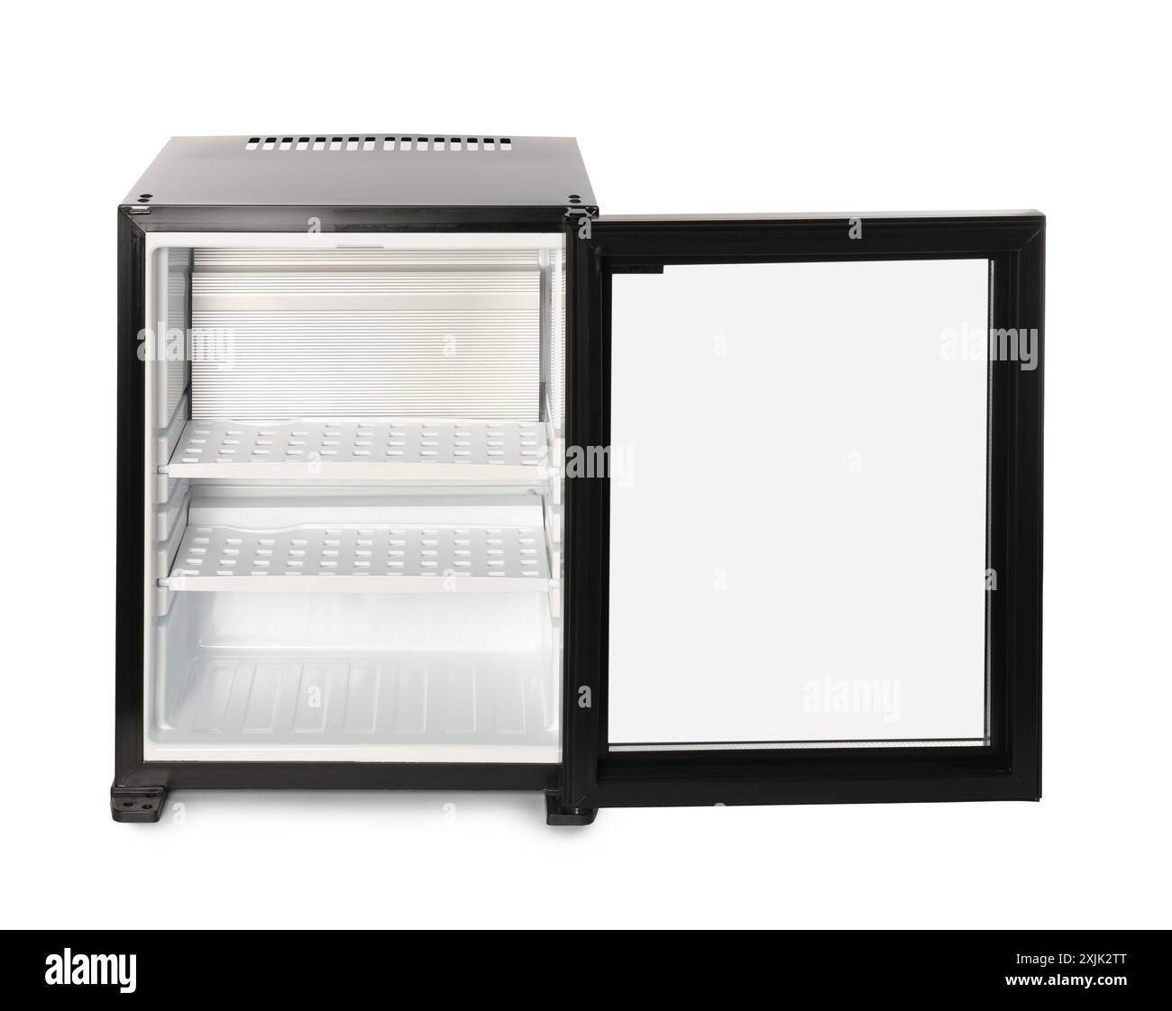 Empty modern mini refrigerator isolated on white Stock Photo - Alamy