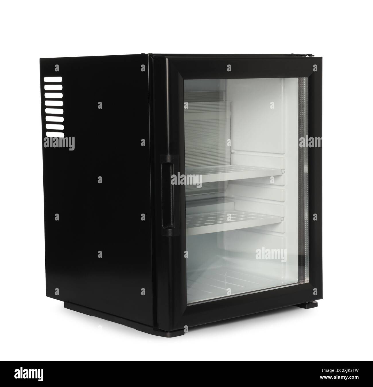 Empty modern mini refrigerator isolated on white Stock Photo - Alamy