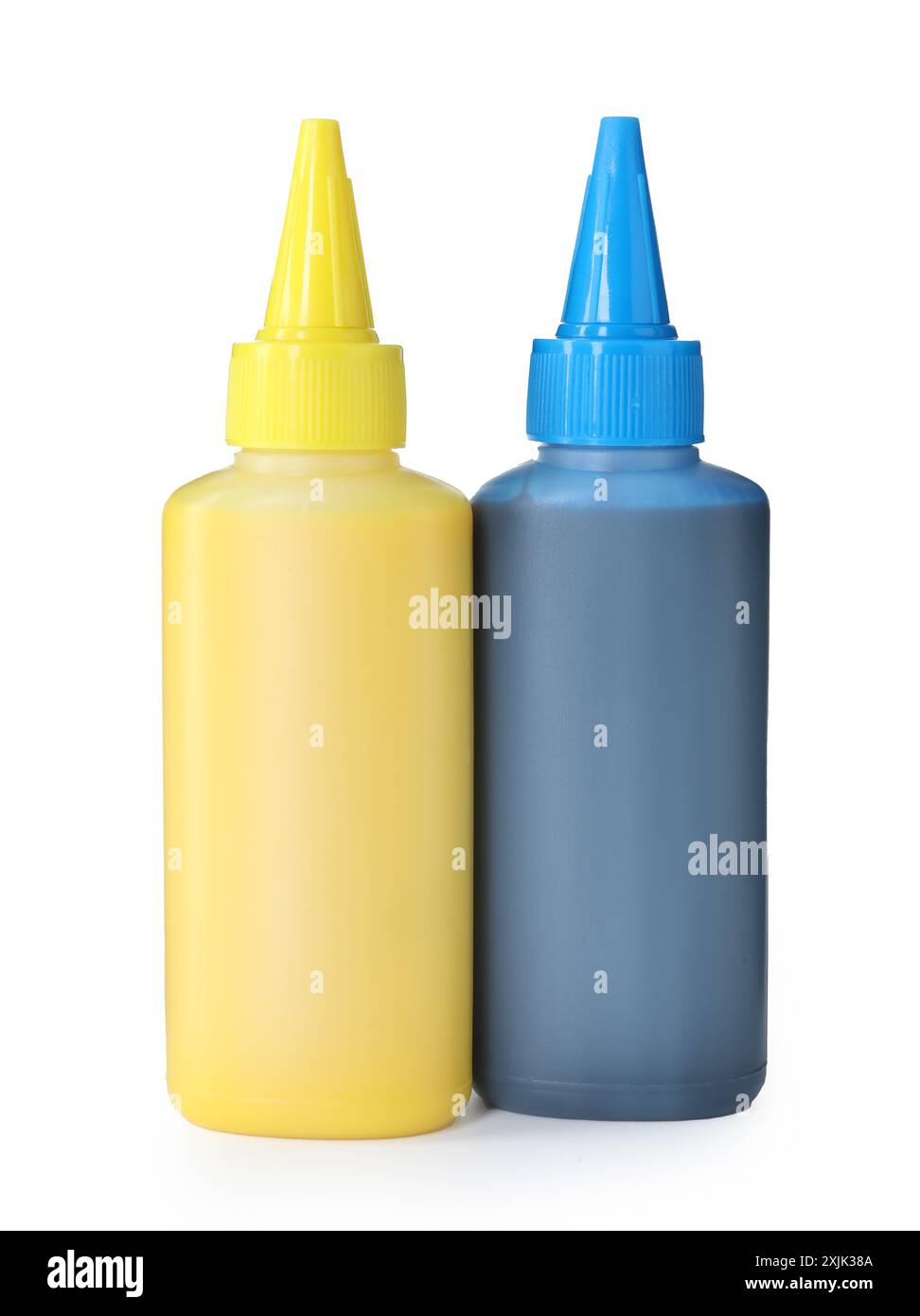 Bottles of different printer ink isolated on white Stock Photo - Alamy