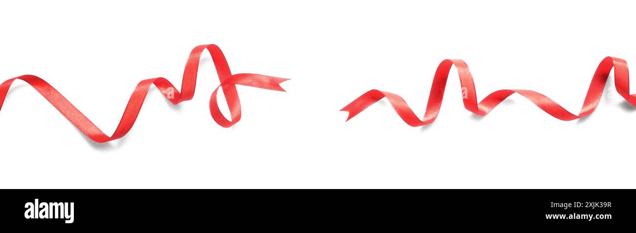 Two beautiful red ribbons isolated on white, top view Stock Photo - Alamy