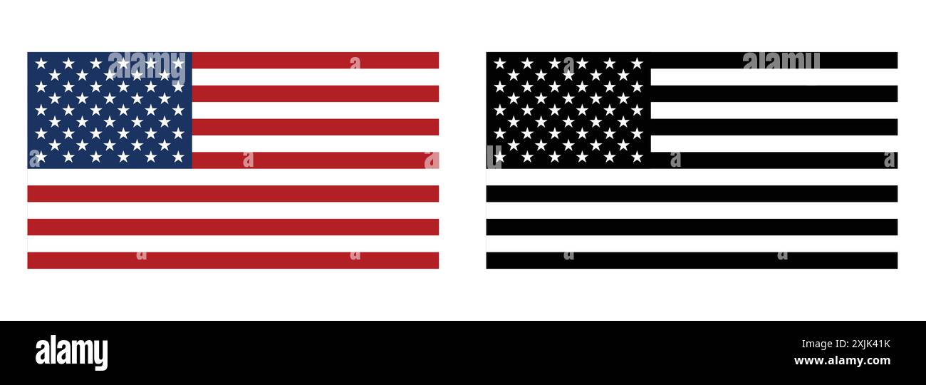 American Flag Color vs Black and White Vector – USA Patriotic Symbol ...