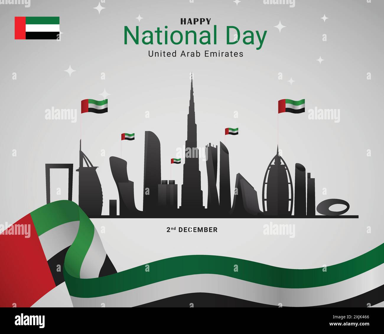 UAE National Day Poster – Dubai Skyline Silhouette, Burj Khalifa & Patriotic Celebration Stock ...