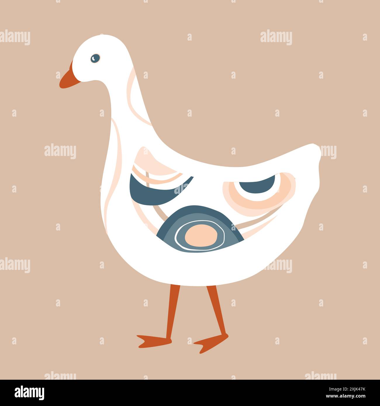 Abstract painted goose. Cartoon nursery, folk, or Scandinavian style ...
