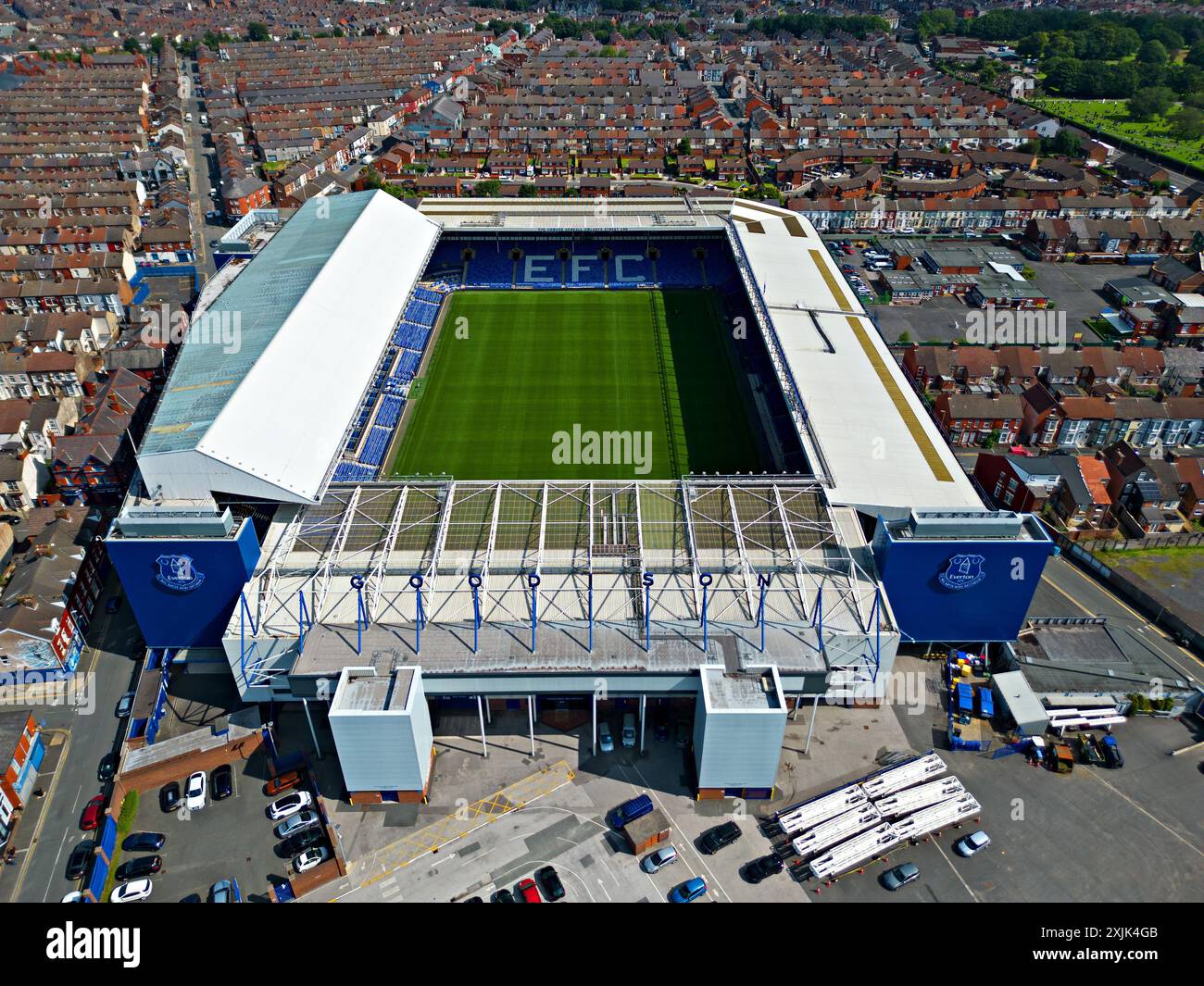 Goodison Park, home of Everton Football Club from the air Stock Photo ...