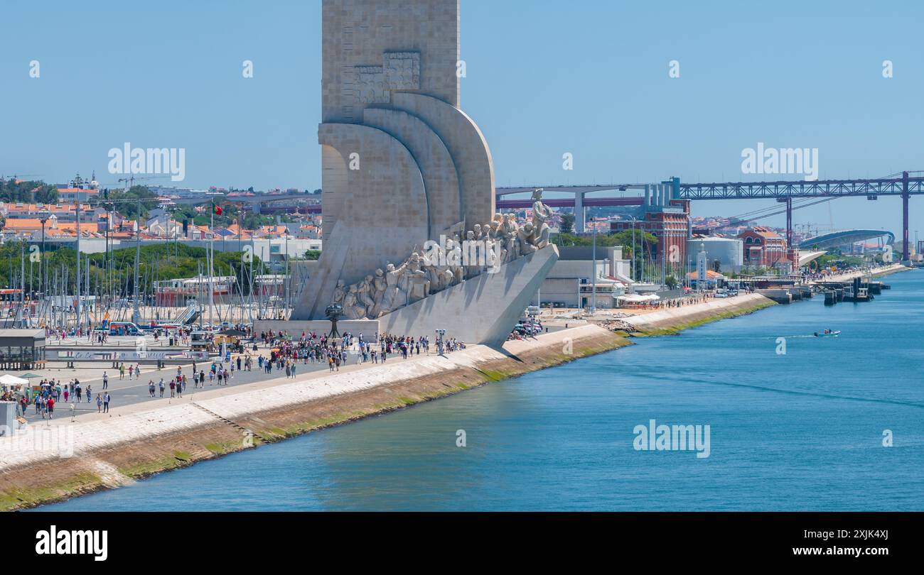 Aerial close up of the both sides of the monument to the Discoveries at ...