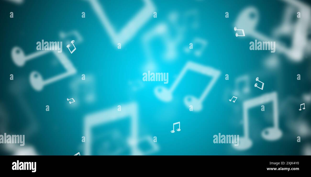 Flying music notes over light blue background Stock Photo - Alamy