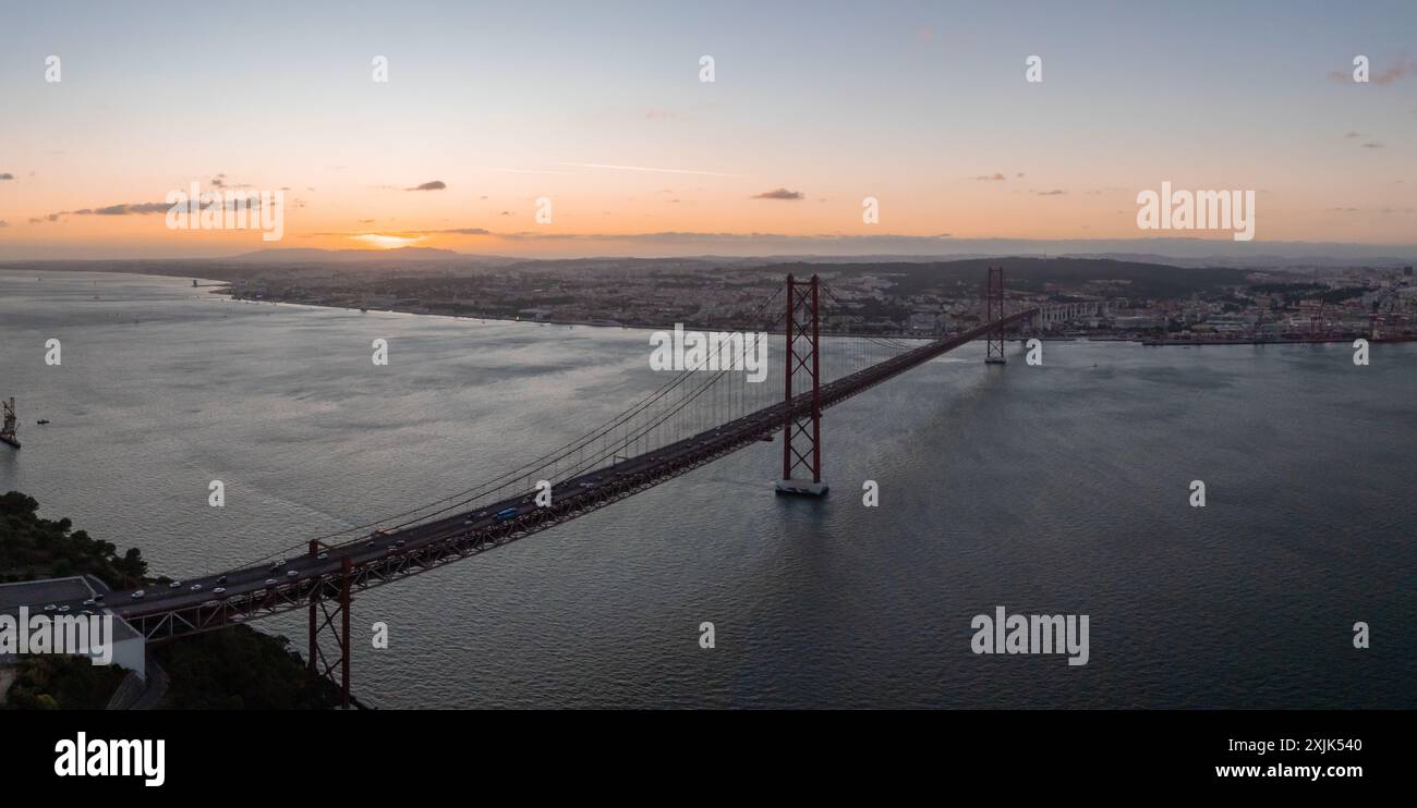 Aerial view of the 25th April Bridge .- Ponte 25 de Abril - is a ...
