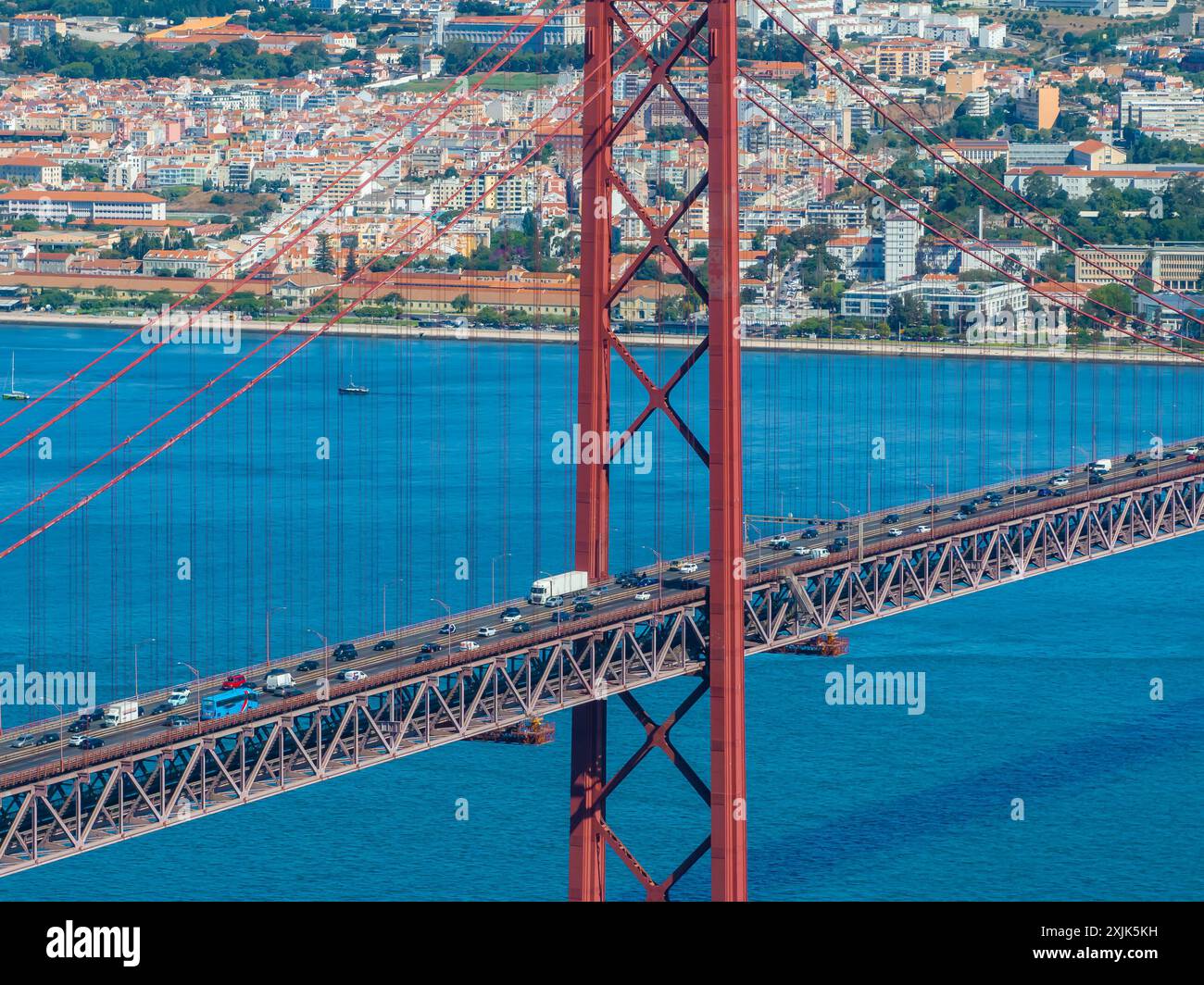 Aerial view of the 25th April Bridge - Ponte 25 de Abril - is a ...