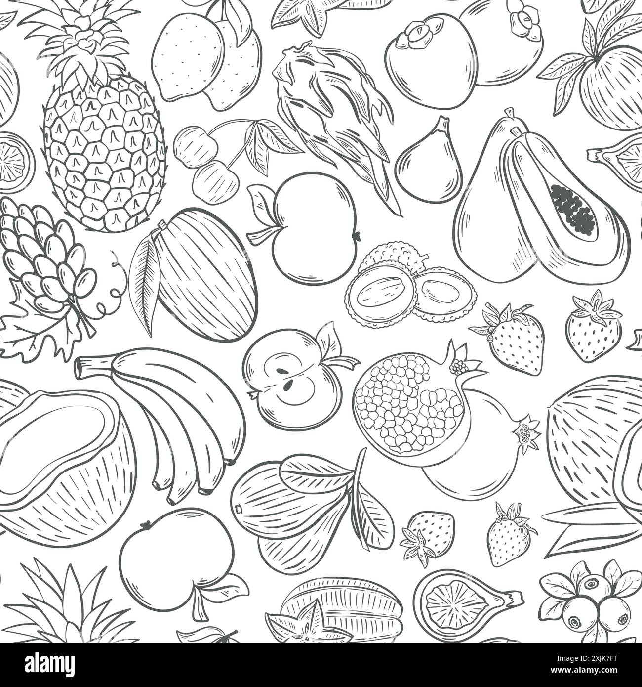Hand drawn fruit seamless pattern. Background with exotic tropical ...