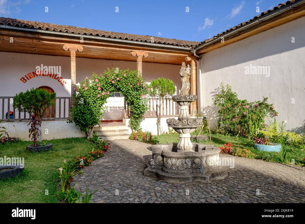 carved wooden column in the cloister, San Juan Cotzal, department of ...