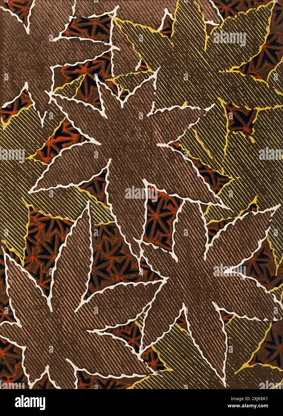 Foliage Stamp Batik. Leaf Pattern. Soft digital illustration with intricate leaf designs in ...
