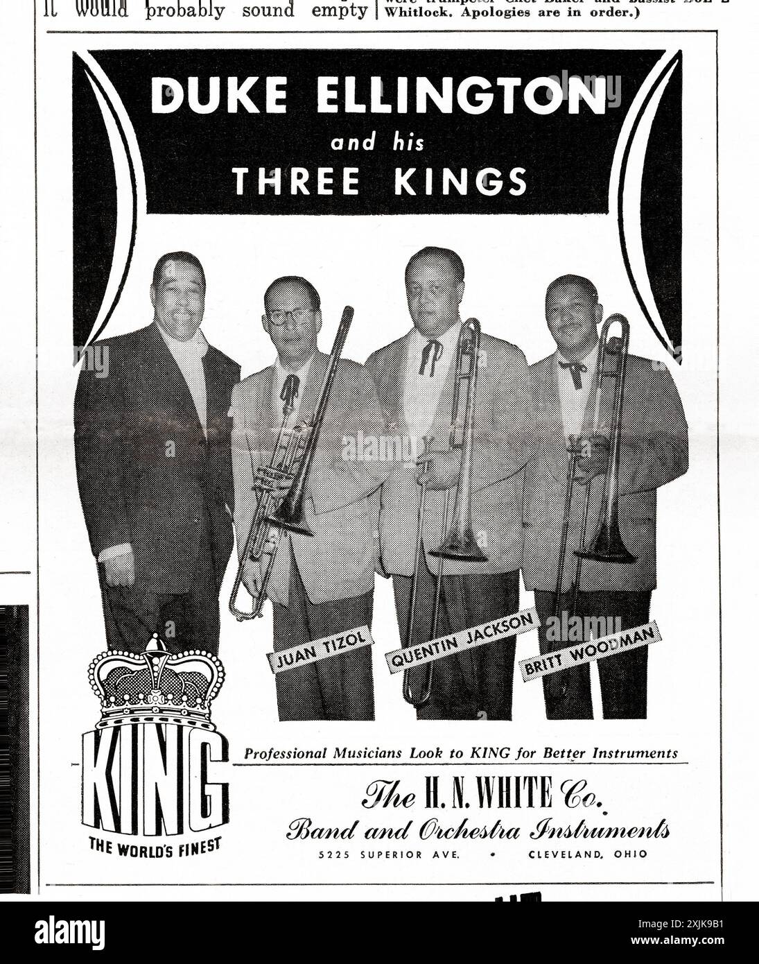 A1953 advertisement for King trombones featuring Duke Ellington and his ...