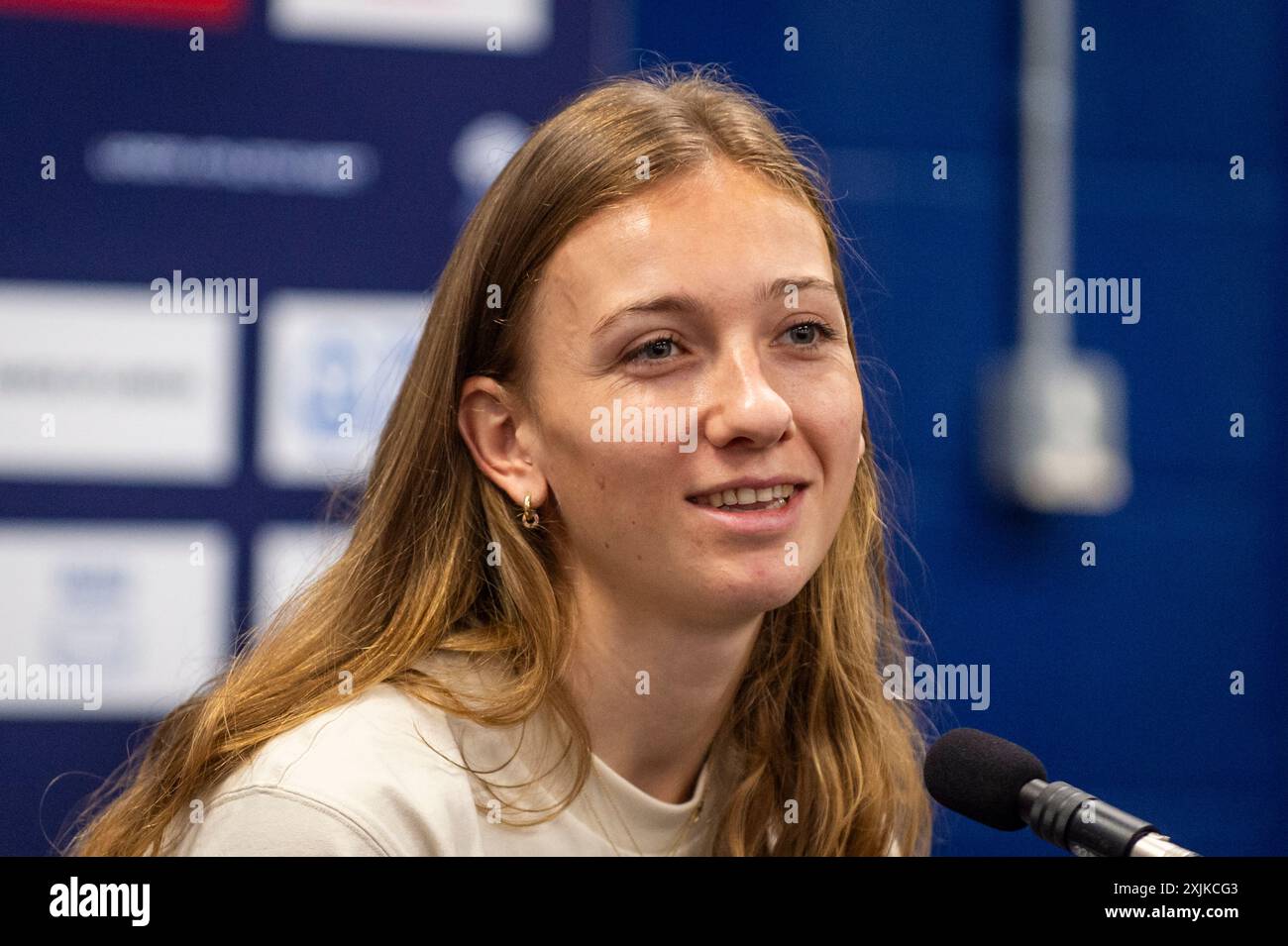London, UK. 19 July 2024. Femke Bol (NED), 400m hurdles, at a press ...