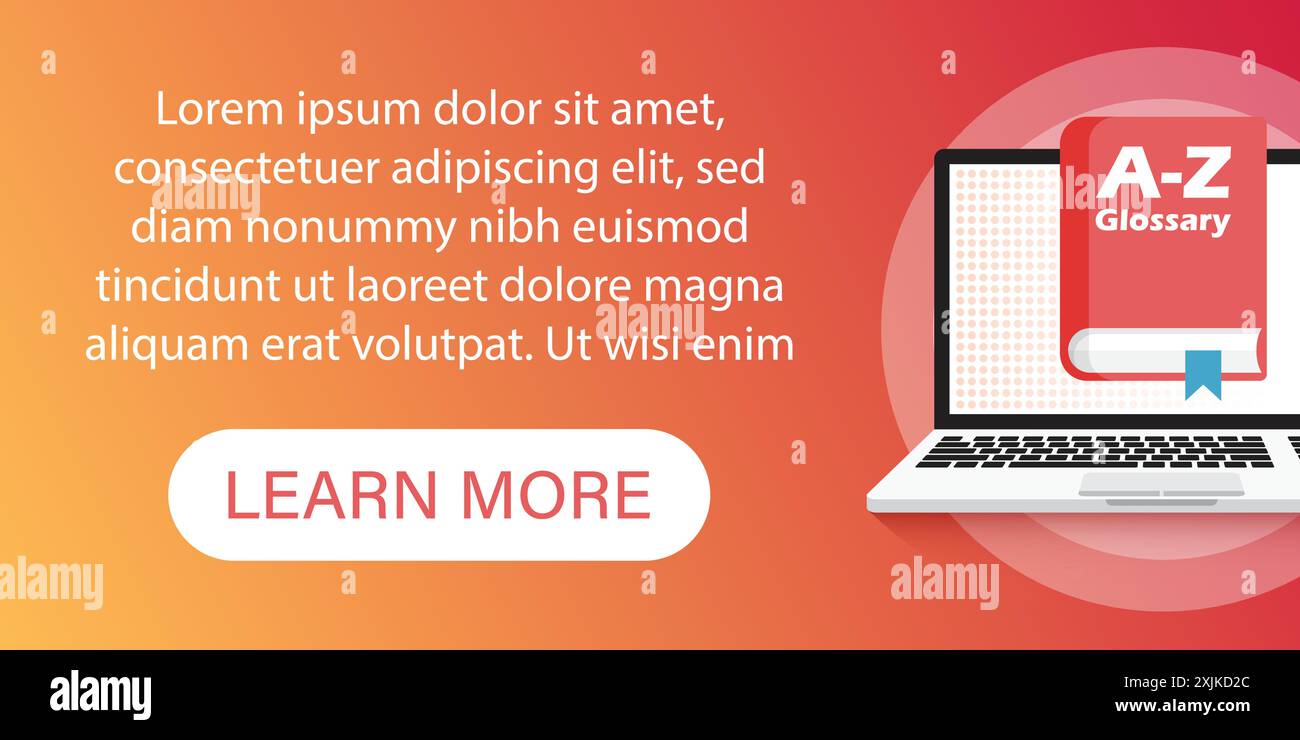 Glossary book with laptop icon in flat style. Guidebook encyclopedia ...