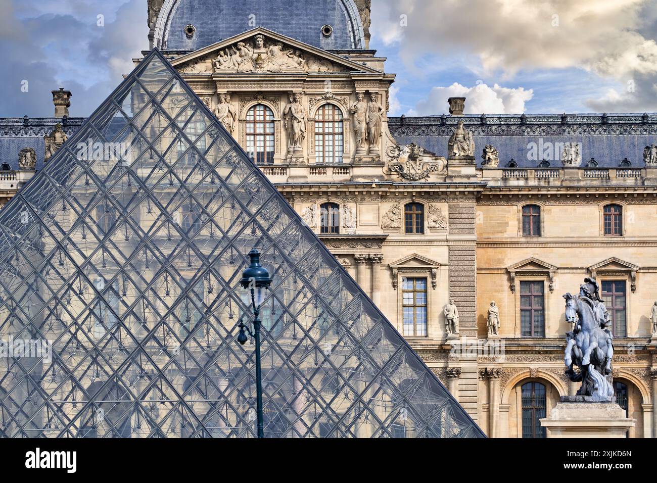 Louis XIV Statue, Pyramid, Louvre Museum, Paris, France, Europe Stock ...