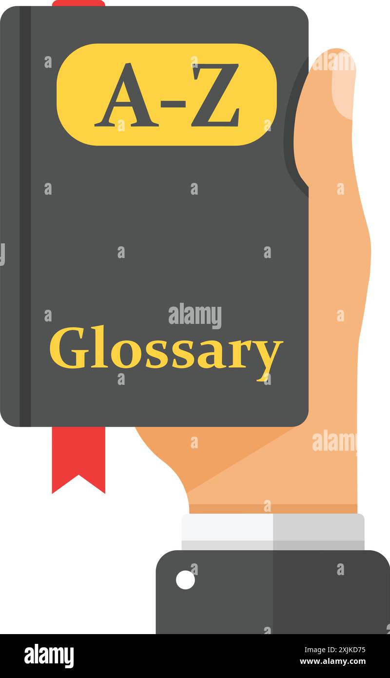 Glossary book in hand icon in flat style. Guidebook encyclopedia vector ...