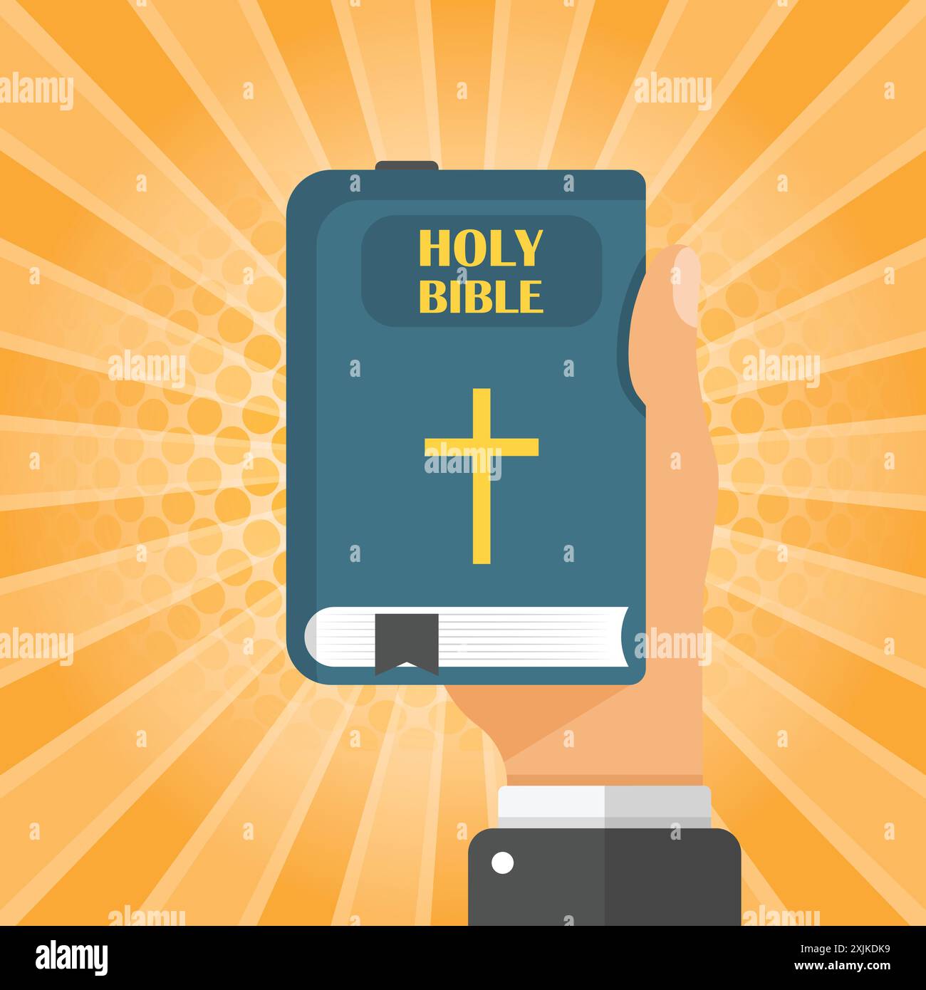 Holy bible in hand icon in flat style. Christianity book vector ...