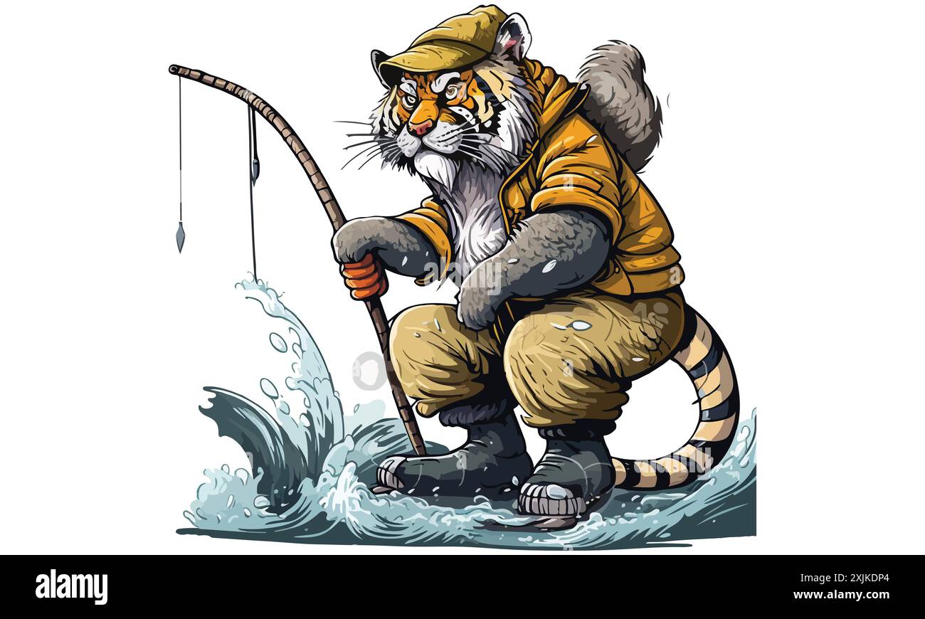 Fisherman Tiger Vector Illustration Stock Vector Image & Art - Alamy