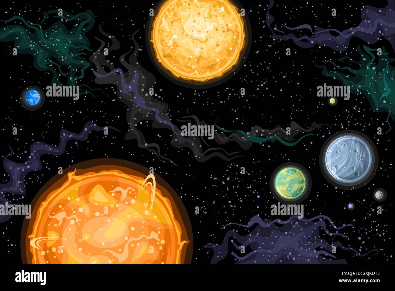 Vector Space Card, horizontal astronomical poster with illustration of ...