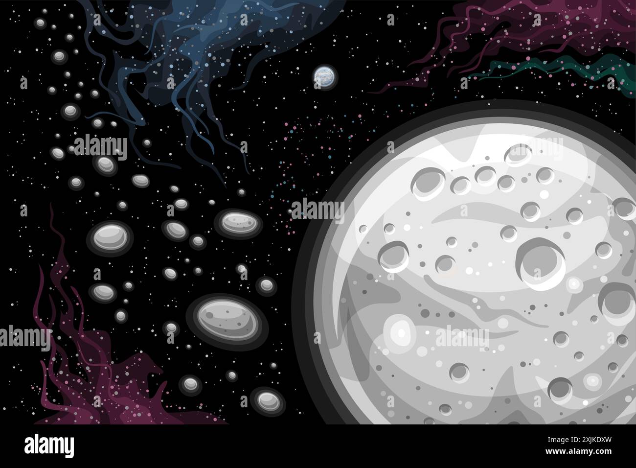 Vector Fantasy Space Chart, horizontal astronomical poster with ...