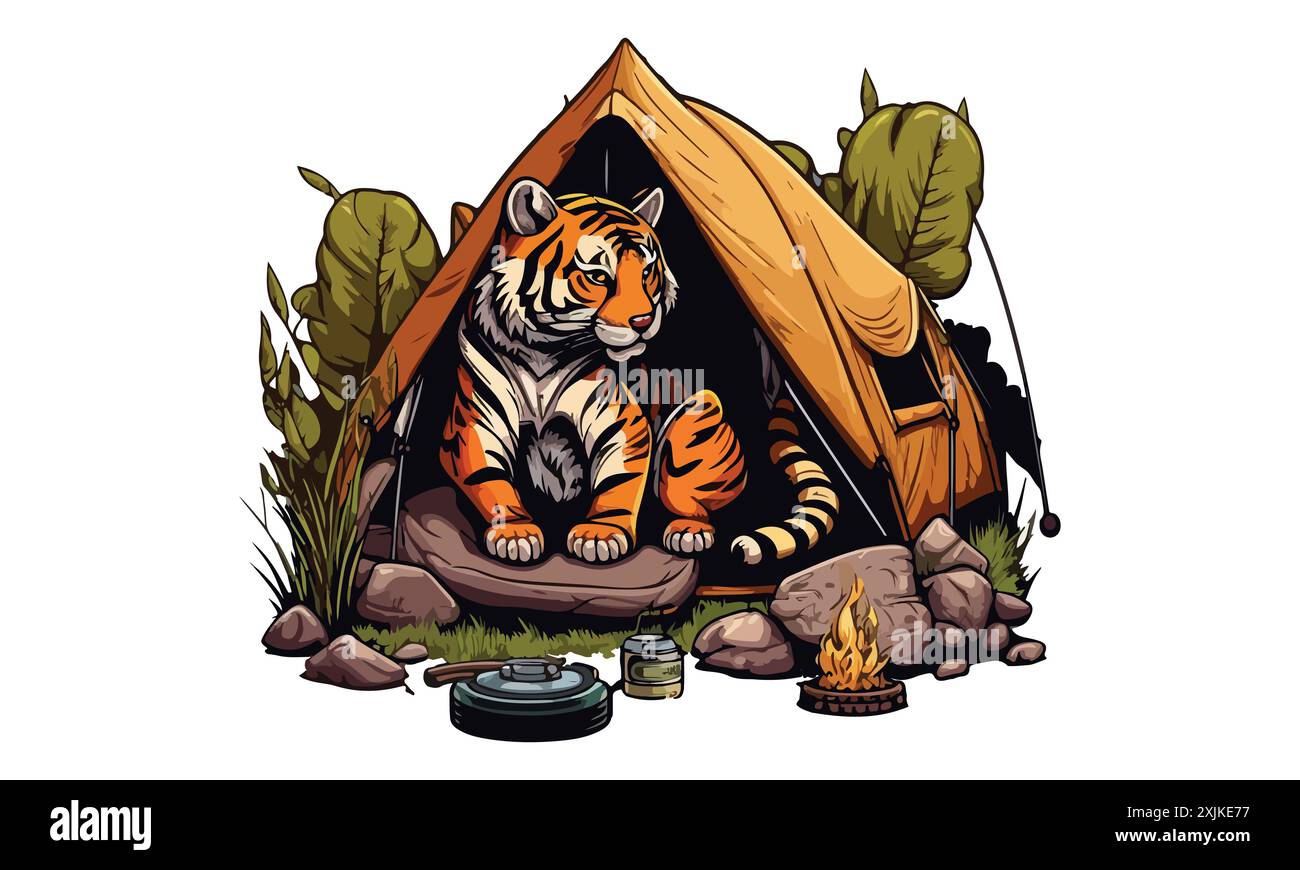 Tiger Camping Vector Illustration Stock Vector Image & Art - Alamy
