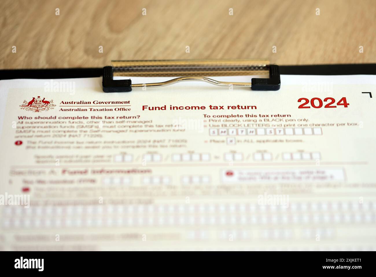 KYIV, UKRAINE - JULY 10, 2024 Australian Fund Income Tax Return blank ...